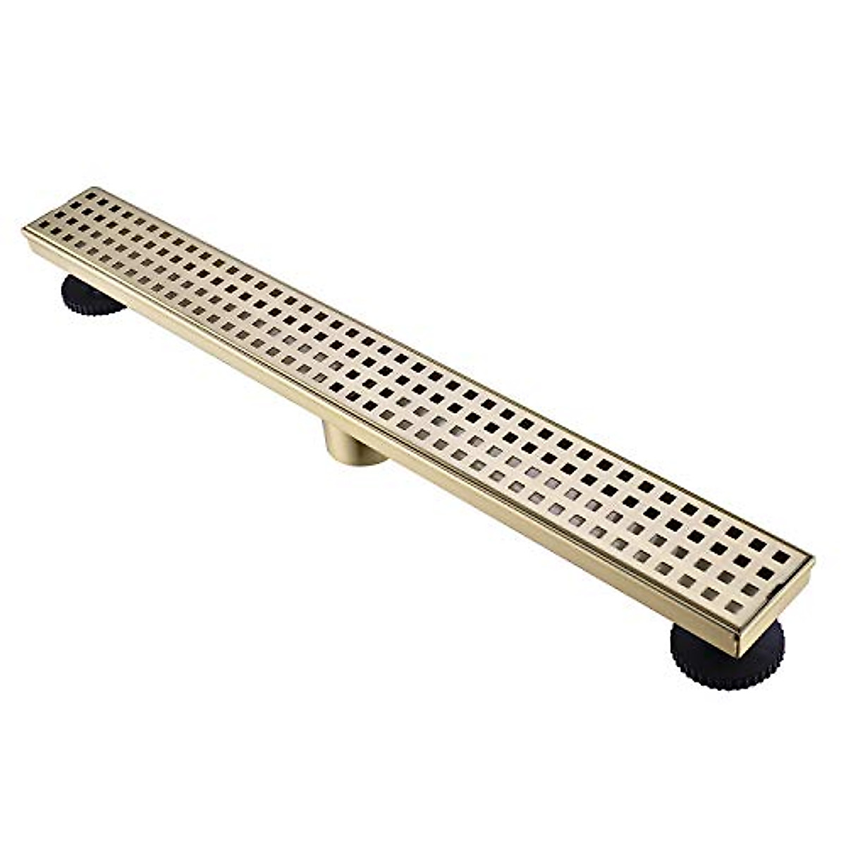 Nicmondo Linear Shower Drain 24 Inch, Bathroom Rectangular Floor Drain with Removable Cover Grid Grate, Adjustable Leveling Feet, Hair Strainer, SUS304 Stainless Steel Trench Drains, Brushed Gold