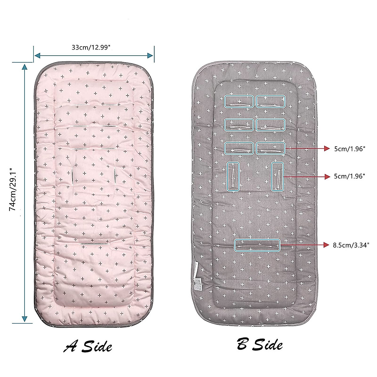 Beisto Baby Stroller Pad, Baby Stroller Seat Cushion Cotton Baby Stroller Seat Liner Seat for Kid Outdoor Sports, Grey+Pink, One Size