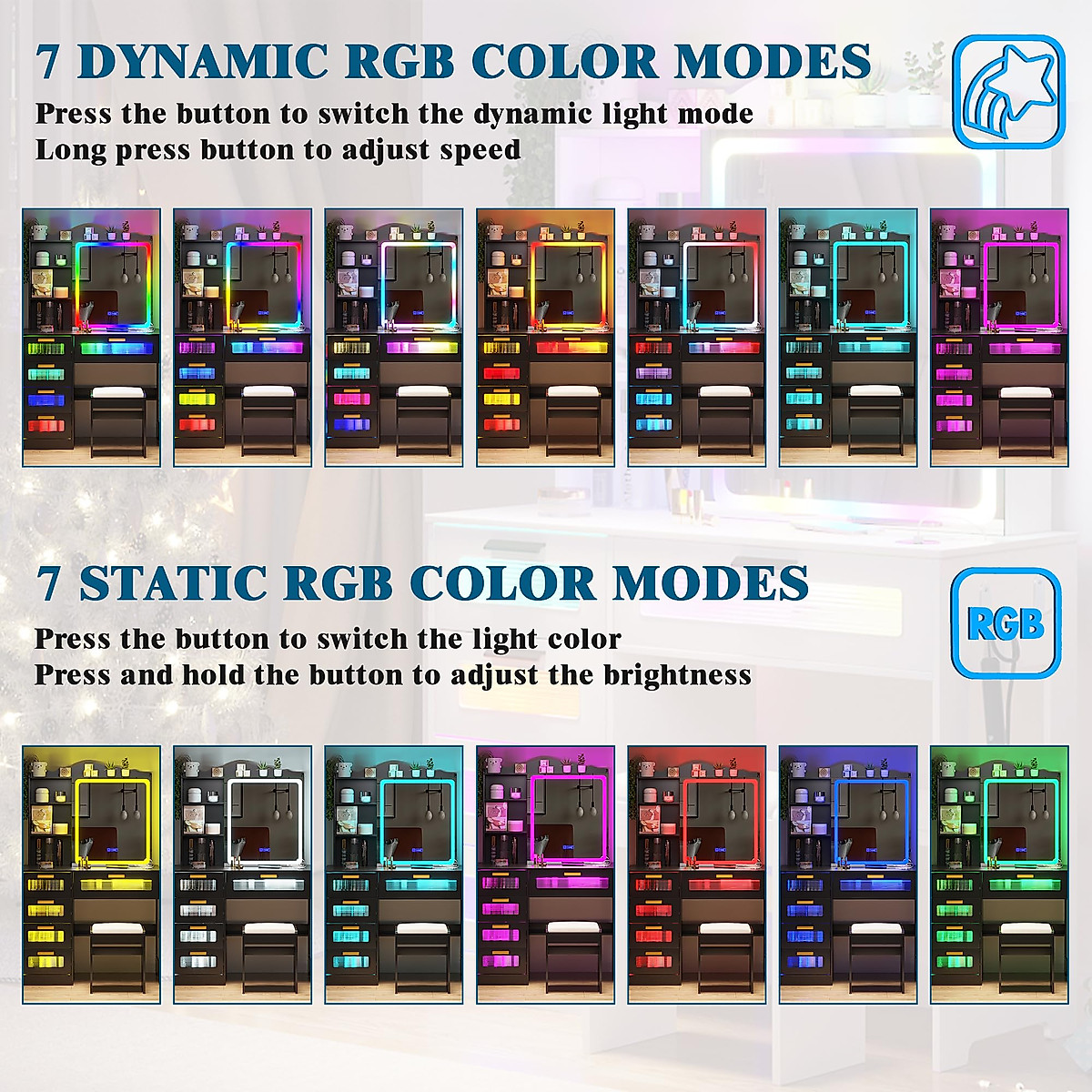 WOOVIVS Vanity Desk with Lights and Sliding Vanity Mirror, Makeup Vanity Desk with Charging Station, Vanities Dressing Table with Stool, Vanity Set with Large Drawers&Shelves for Bedroom, Black