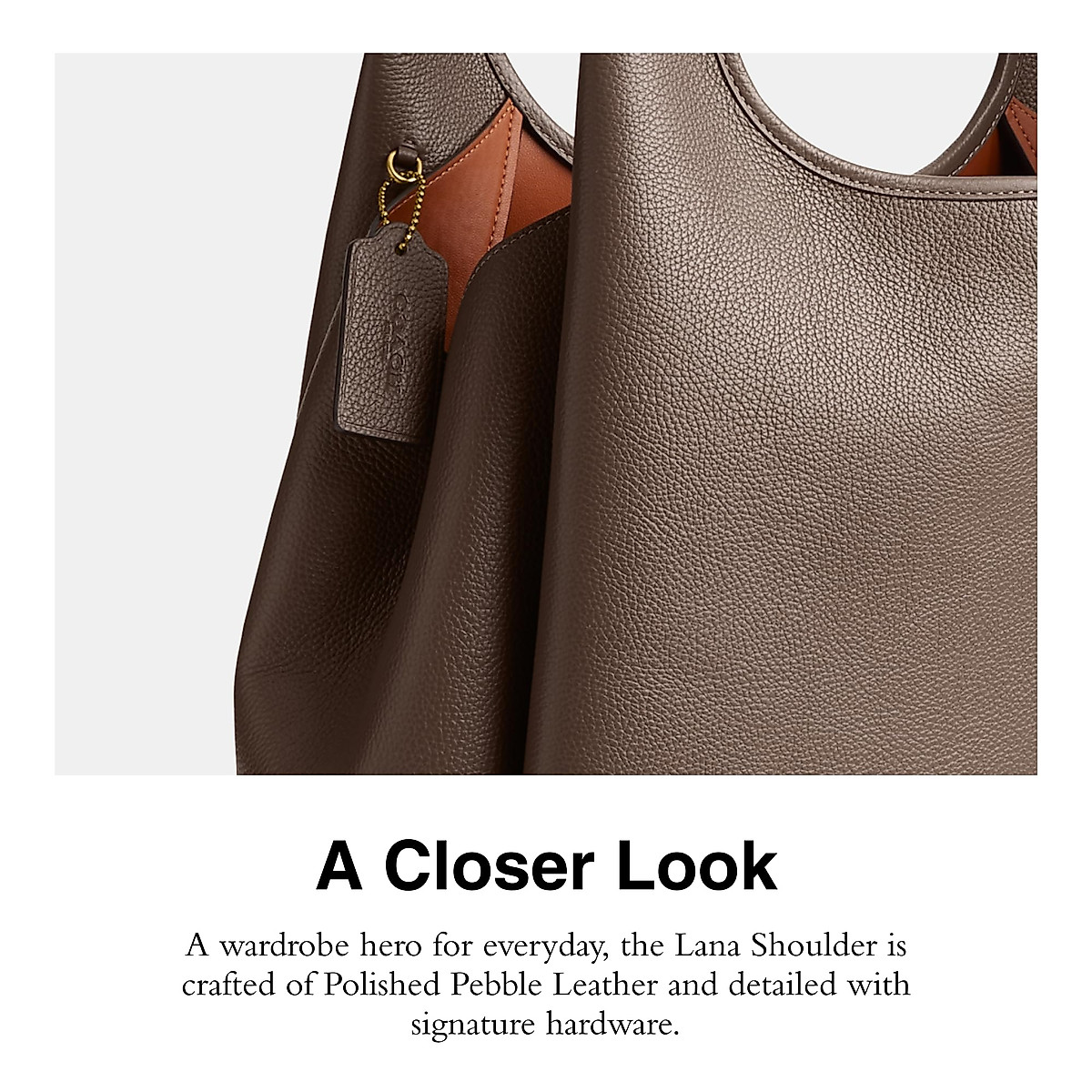 COACH Polished Pebble Leather Lana Shoulder Bag, Dark Stone