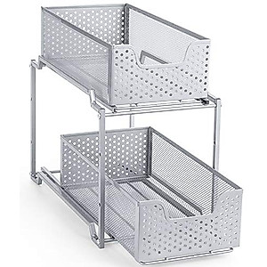 Bextsware Auledio Stackable 2 Tier Under Sink Cabinet Organizer with Sliding Storage Drawer, Silver