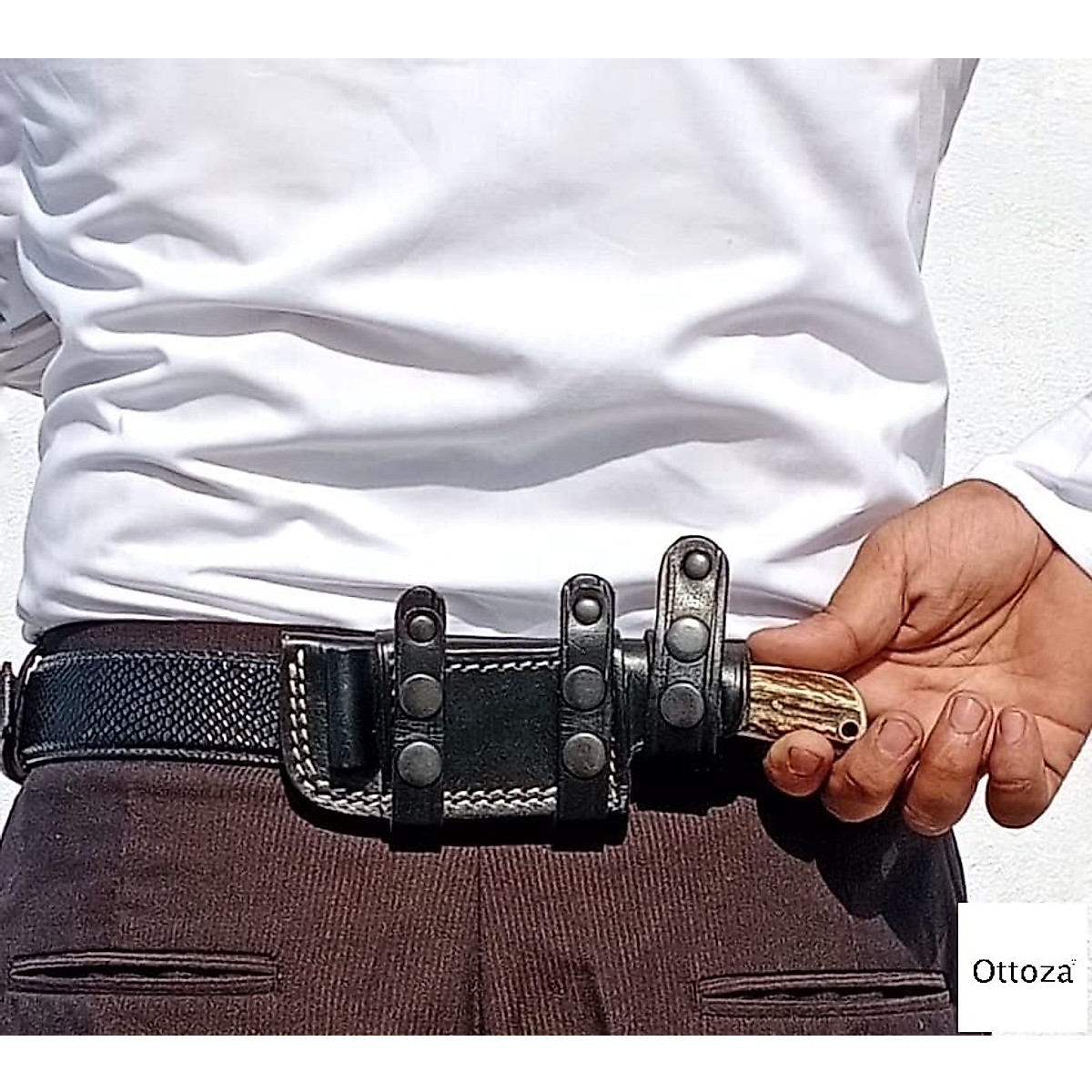 Ottoza Handmade Small Knife Sheath - Leather Knife Sheath RIGHT HAND Bushcraft Knife Sheath - Hunting Knife Sheath - Survival Knife Sheath - Horizontal Carry Black TOP GRAIN LEATHER No:171