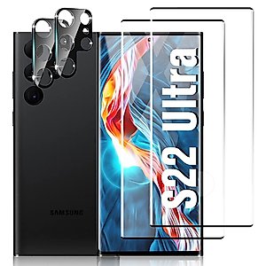 [2+2 Pack] Galaxy S22 Ultra Glass Screen Protector and Camera Lens Protector, 9H Tempered Glass, Fingerprint Unlock, HD Clear, Case Friendly for Samsung Galaxy S22 Ultra Screen Protector (6.8 Inch)