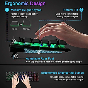 NPET Gaming Keyboard and Headset Bundle, Ultra-Slim Rainbow LED Backlit Keyboard, Stereo Gaming Headset for PS4, PC, Xbox One Controller