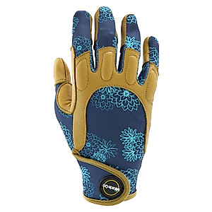 Miracle-Gro MG86213/WSM Premium Goatskin Padded Palm Gloves – Floral, Small-Medium, High Dexterity Spandex Back Gloves for Women Blue
