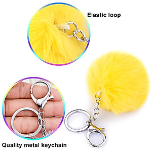 BQTQ 18 Pieces Pom Pom Keychain Rabbit Faux Fur Pom Pom Balls Keychain Fluffy Pom Pom with Keychain Hooks for Women Girls Bag Accessories (18 Bright Colors)