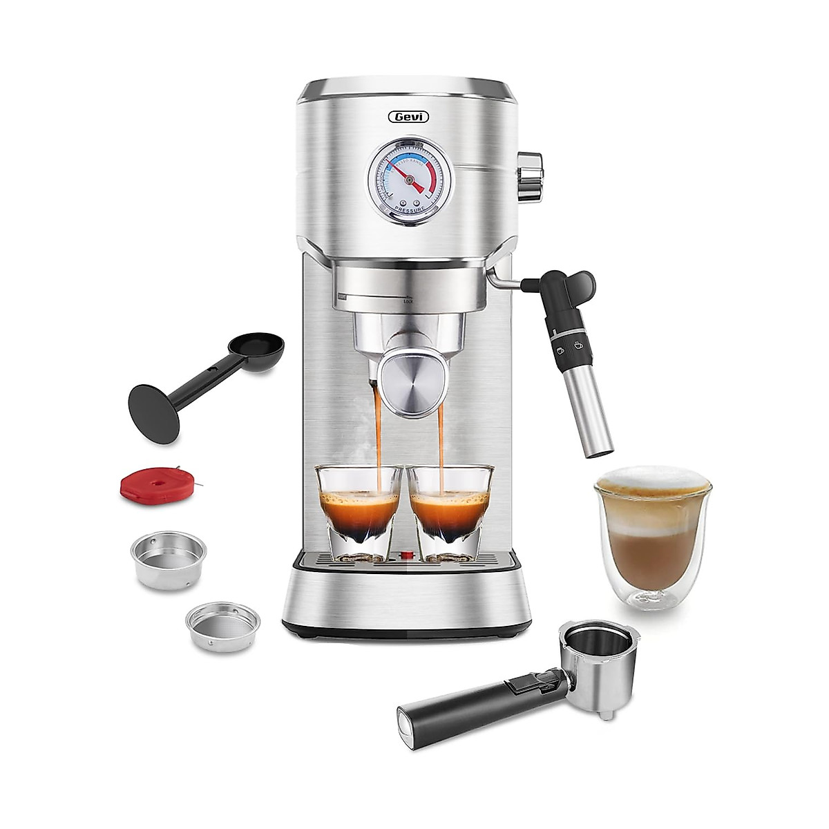 Gevi Espresso Machine 20 Bar with Auto Milk Frother, Professional Espresso Maker with Adjustable Shot Volume, Compact Cappuccino & Latte Machine, Stainless Steel, Gift for Coffee Lover, Home Baristas
