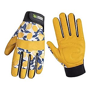 LUXGIFT Breathable Cowhide Leather Gardening Gloves for Yard Work, Outdoor, Construction, Motorcycle | Thorn Proof | Adjustable Wrist | Knuckles Protection | Lemon