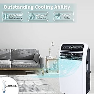 Shinco 12,000 BTU Portable Air Conditioner, Portable AC Unit with Built-in Cool, Dehumidifier&Fan Modes for Room up to 400 sq.ft, Room Air Conditioner with Remote Control, 24 Hour Timer, Installation Kit