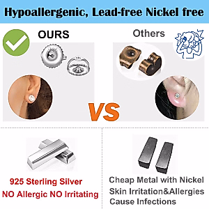 14K Gold Screw On Earring Backs,925 Stering Silver Threaded Screw Earring Backs for Diamond Studs,Hypoallergenic Earring ScrewBacks Fit Post Sizes 0032"（3Pair）