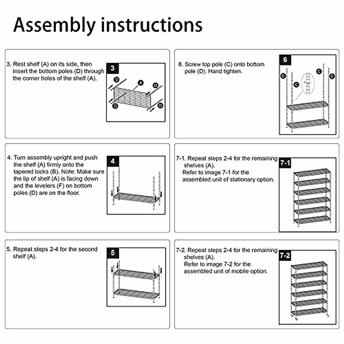 Wire Shelving Unit, Metal , with Wheels 6 Tier 2100lbs 48in L×18in W×82in H Storage Shelves Height Adjustable NSF Heavy Duty Steel Shelf Movable for Kitchen Garage Warehouse Commercial Rack, Black