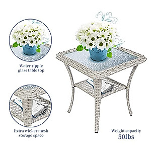 Belord Patio Swviel Glider Chairs Outdoor Swivel Rocker, Small Patio Bistro Set 3 Pieces Wicker Patio Furniture Sets, Swivel Patio Chairs Set of 2 with Tempered Glass Side Table, Blue Cushion