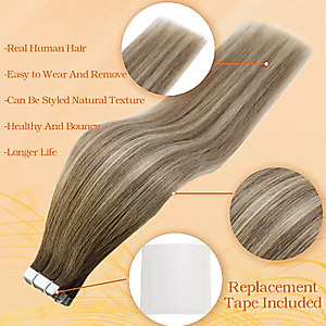 Full Shine Tape in Hair Extensions Human Hair 18 Inch Hair Extensions Tape in Color Dark Brown 3 Fading to 8 and 22 Tape in Hair Extensions 20Pcs 50Grams Balayage Tape Extensions For Women