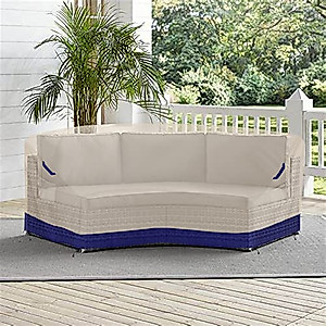DUSTYPROTE Curved Sofa Cover,Outdoor Couch Cover 600D，Outdoor Sectional Covers Waterproof 150" L(Back)/112" L(Front) x 36" D x 38" H, Khaki with Dark Blue