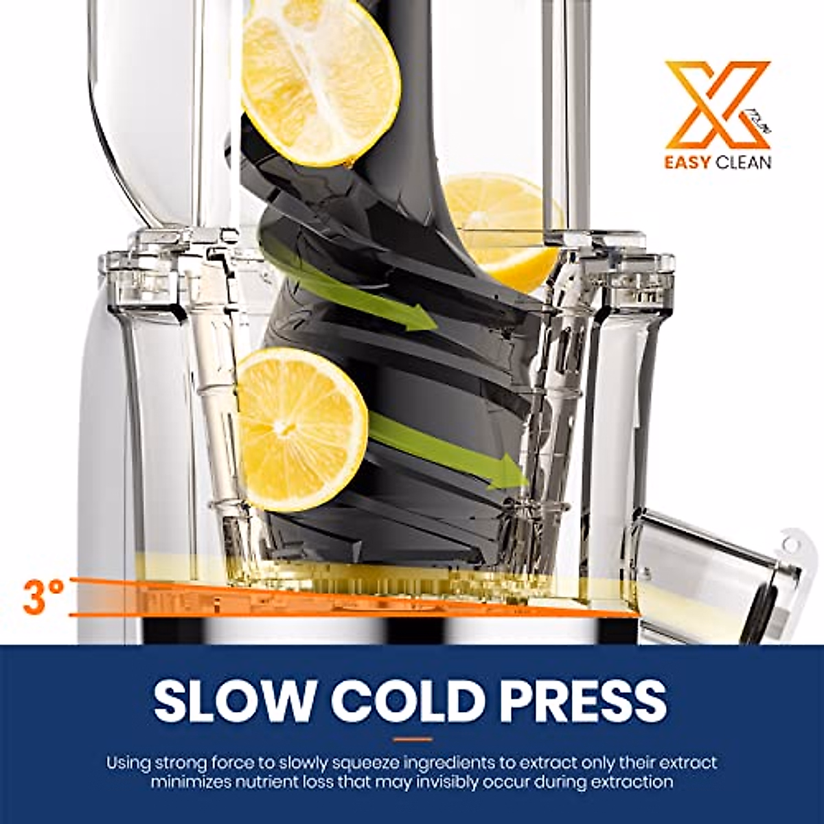 MIUI Slow Masticating Juicer Machines - Slow Juicer Cold Press with Big Wide Chute, Easy to Clean Suitable for Celery Fruit Vegetable, Mini Fully Automatic Slow Juciers Maker (White)