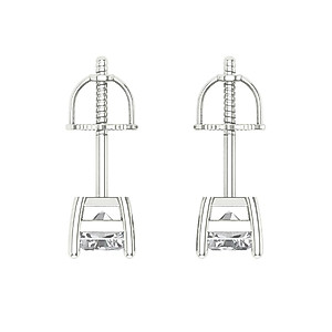 Clara Pucci 2 ct Brilliant Emerald Cut Solitaire Studs Clear Simulated Diamond 14k White Solid Gold Earrings Screw back