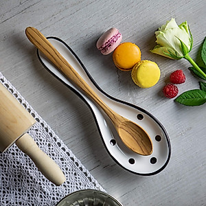 City to Cottage® White and Black Polka Dot Handmade Hand Painted Ceramic Kitchen Cooking Spoon Rest | Utensil Holder