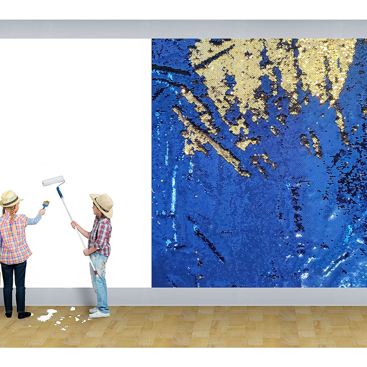 Sensory Wall Sequin Flip Fabric for Kids,0.2" Large Sequins Sensory Graffiti Fabric for Toddlers,Calming Corner Tactile Items Reversible Fabric (Half yd (18"*49"), Sapphire Blue + Silver)