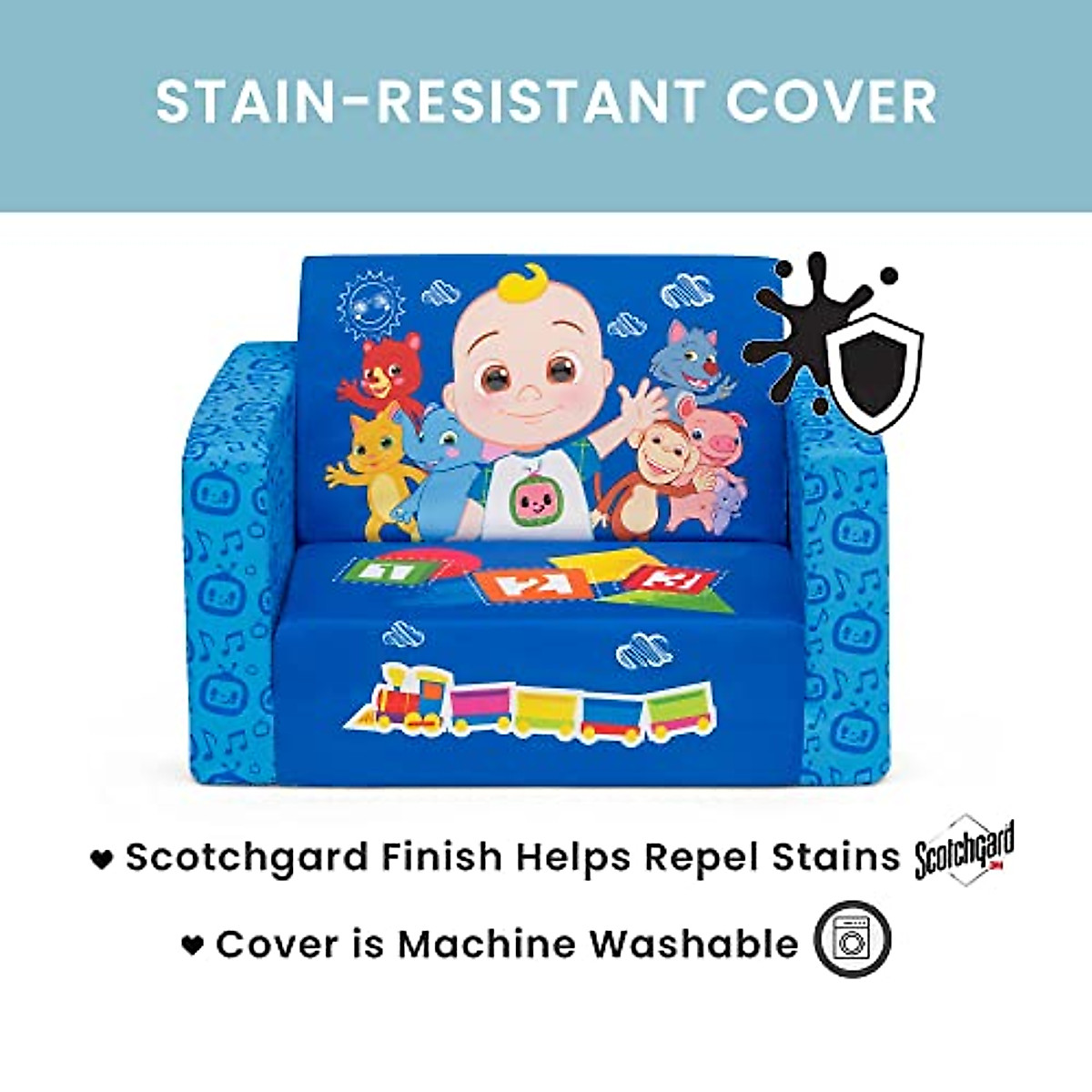 CoComelon Cozee Flip-Out Chair - 2-in-1 Convertible Sofa to Lounger for Kids by Delta Children