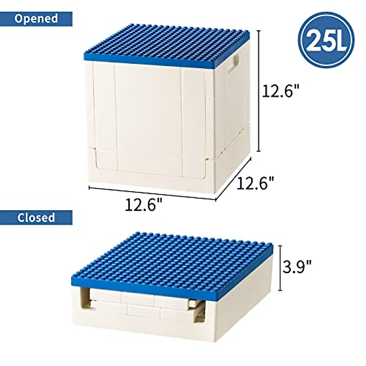 SHIMOYAMA Folding Duplo Storage Box, 2 Pack, 25L Storage Bin with Building Lid, 26 Qt. Collapsible Organizer for Duplo Blocks, Green and Blue