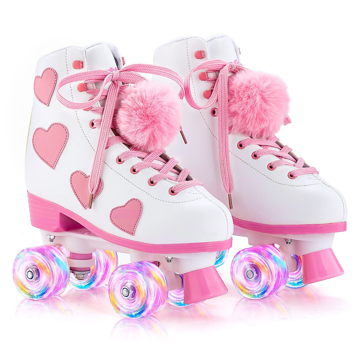 Ruthfot Women's and Girl's Classic Roller Skates with Light up Wheels and Love Heart Pattern, High-top PU Leather Rollerskates…