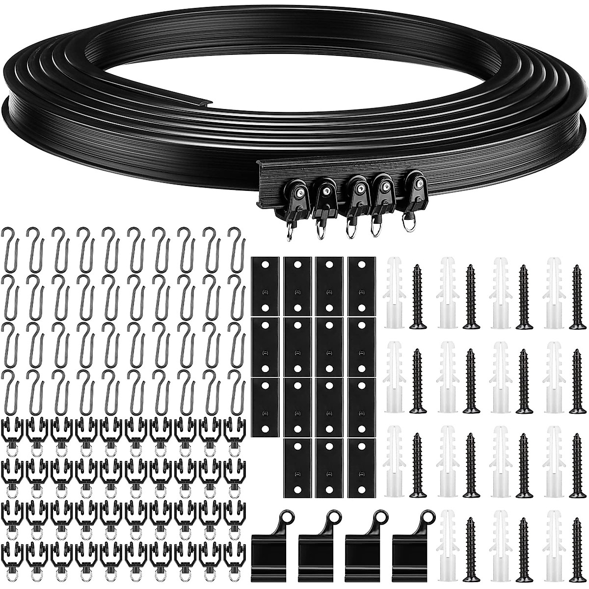Jetec Flexible Bendable Ceiling Curtain Track, 9.8ft/16.4ft(5m), Ceiling Mount for Curtain Rail with Track Curtain System, Room Divider, Ceiling Curtain Rod, Rv Ceiling Track for Curtains(5 m,Black)