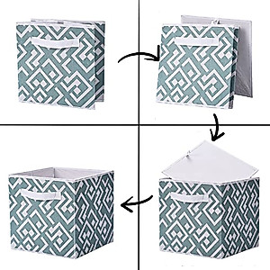 4 pc Cube Storage Bin Set – 11 inch Foldable Storage Cubes - Fabric Bins for Shelf, Closet, Clothes Organizer, 11X11 Foldable Basket, Decorative Cute Pattern Canvas Organization (Yellow, Blue & Brown) (Blue)