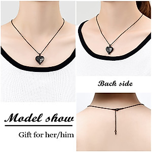 Yinplsmemory Love Heart Urn Necklace for Ashes Keepsake Memorial Cremation Jewelry Stainless Steel Angel Wing Ashes Holder Memorial Gift for Loss of Father/Mother/Pet (Black)