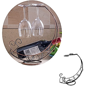 GWYAN Desktop Wine Bottle Holder Stand Vintage Freestanding Wine Rack & Wine Glass Holder Display Rack(Hold 1×Bottles and 2× Cups)