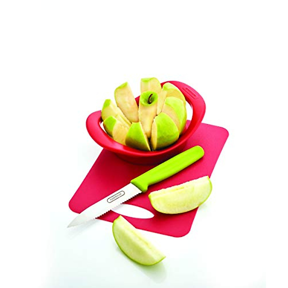 Farberware Healthy Eating Set (Apple Slicer, Paring Knife, Small Cutting Mat), 3-Piece, Red and Green