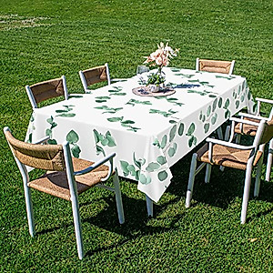 Aneco 3 Pack Eucalyptus Leaf Tablecloth Disposable Green Leaves Eucalyptus Table Cover Plant Green Plastic Tablecloth for Home Birthday Wedding Party Supplies Table Decoration, 54 x 108 Inch