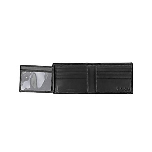 Timberland Men's Leather Passcase Trifold Wallet Hybrid, Black (Hundson), One Size