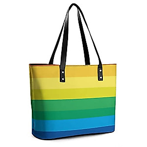Womens Handbag Rainbow Striped Texture Leather Tote Bag Top Handle Satchel Bags For Lady