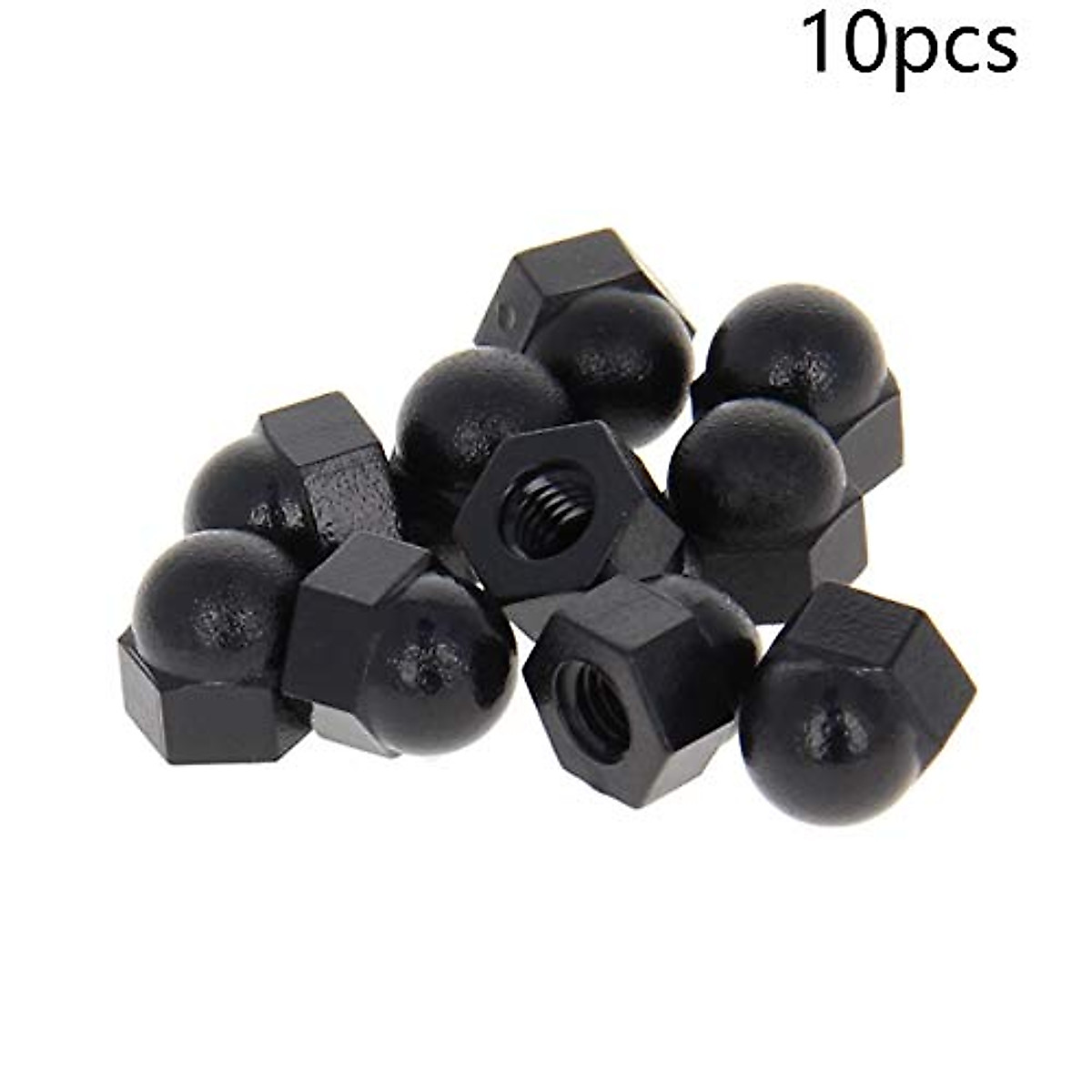 MroMax Acorn Hex Cap Nuts M3 Dome Cap Head Nuts Nylon Hexagon Decorative Crown Cap Locknuts Fasteners for Screws Bolts Black Tone 10Pcs