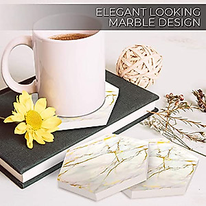 8 PC Coasters for Drinks Absorbent With Holder | Marble Design Ceramic Coaster Set | Super Absorbent Hot and Cold Drink Coasters | Table Coasters With Cork Bottom | Cup Coasters for Living Room + More