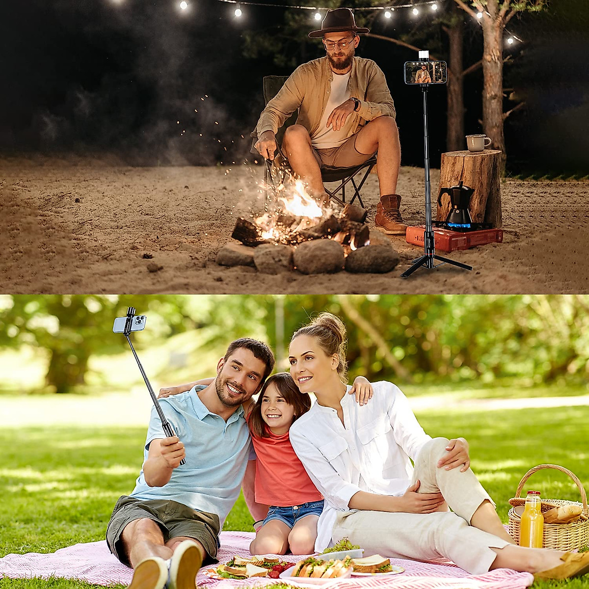 Selfie Stick Tripod with Detachable Wireless Remote, ESSAGER 30" Portable Foldable Mini Selfie Stick & Phone Tripod Stand Compatible with iPhone/Android for Travel (White)