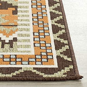 SAFAVIEH Veranda Collection 2'7" x 5' Green / Terracotta VER096 Boho Indoor/ Outdoor Non-Shedding Easy--Cleaning Patio Backyard Porch Deck Mudroom Area--Rug
