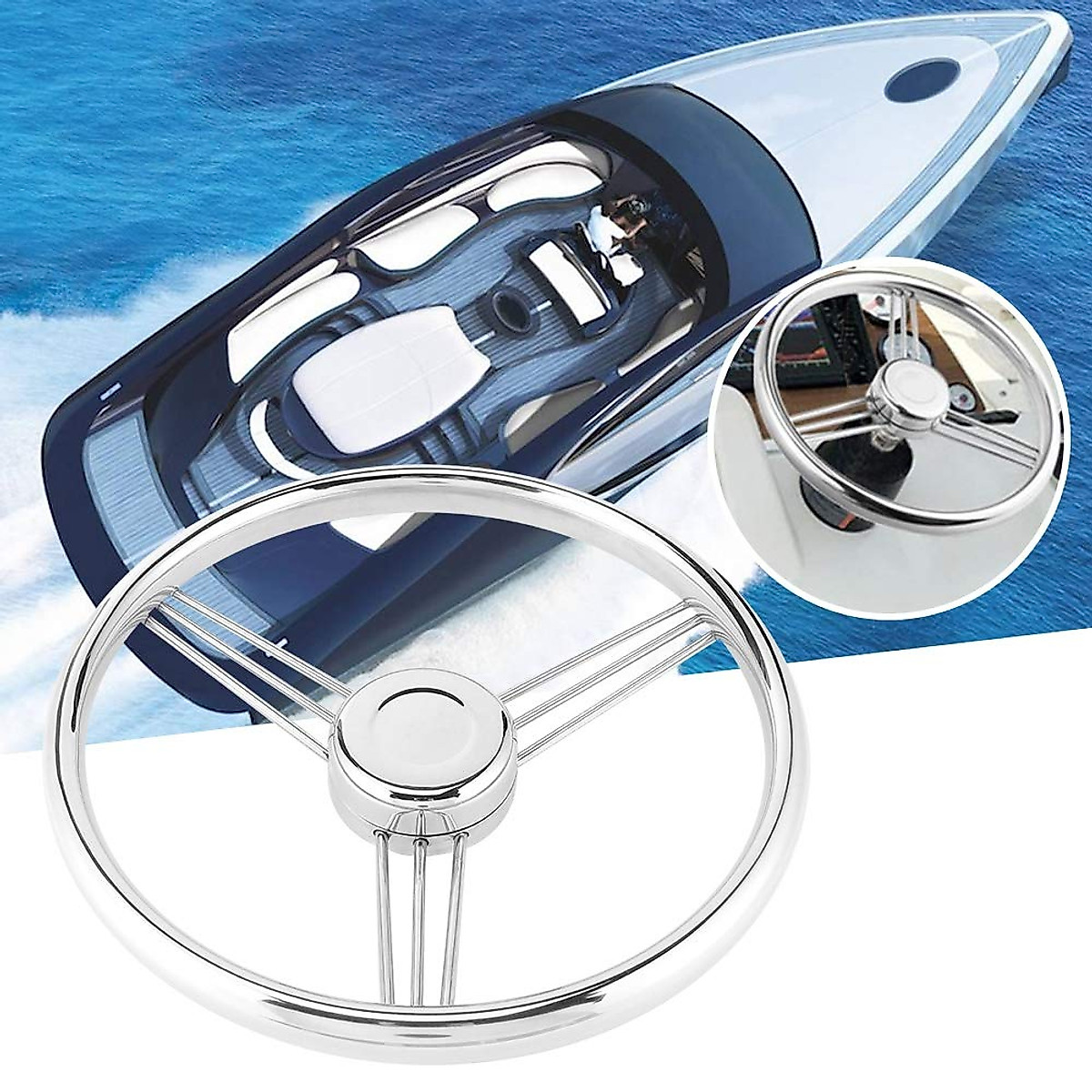 Boat Steering Wheel 13-1/2 Inch 9-Spoke Marine Steering Wheel Stainless Steel 15 ° Tilt Angle Silver Accessory