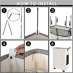 zzolee - Laundry Basket with Wheels, Slim Laundry Hamper with Laundry Cards, Ideal for Camper and Dormitory, 23x15x7.5 inch