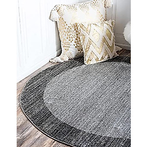 Unique Loom Del Mar Collection Area Rug-Transitional Inspired with Modern Contemporary Design, 6' 0 x 6' 0 Round, Light Gray/Beige