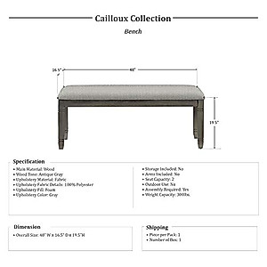 Lexicon Cailloux 48" Dining Bench, Antique Gray