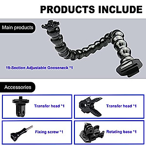 Jaws Flex Clamp Mount with Adjustable Gooseneck 19-Section Compatible with Insta360 One X3, X2, X, R, Go 2, GoPro Hero 10, Max, Fusion, DJI Osmo Action 2 Cameras Accessories