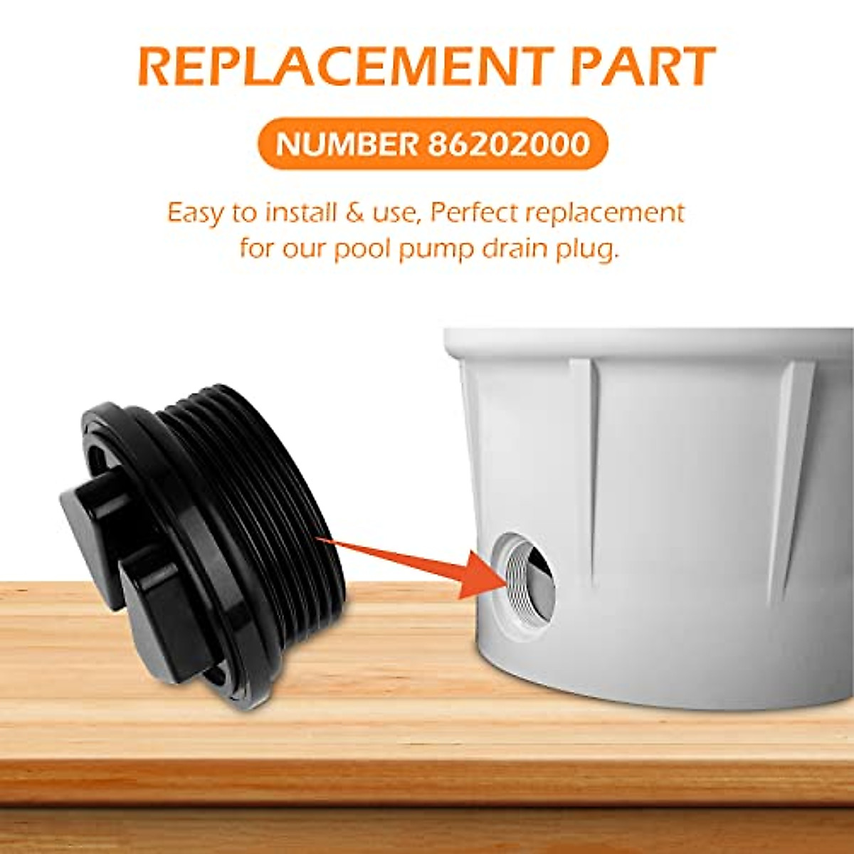POOLOOP 86202000 1-1/2'' Pool Filter Drain Plug with O-Ring Replacement for Pentair EasyClean, FNS Plus, Warrior Pool & Spa D.E. Filters (1 Pack), Black