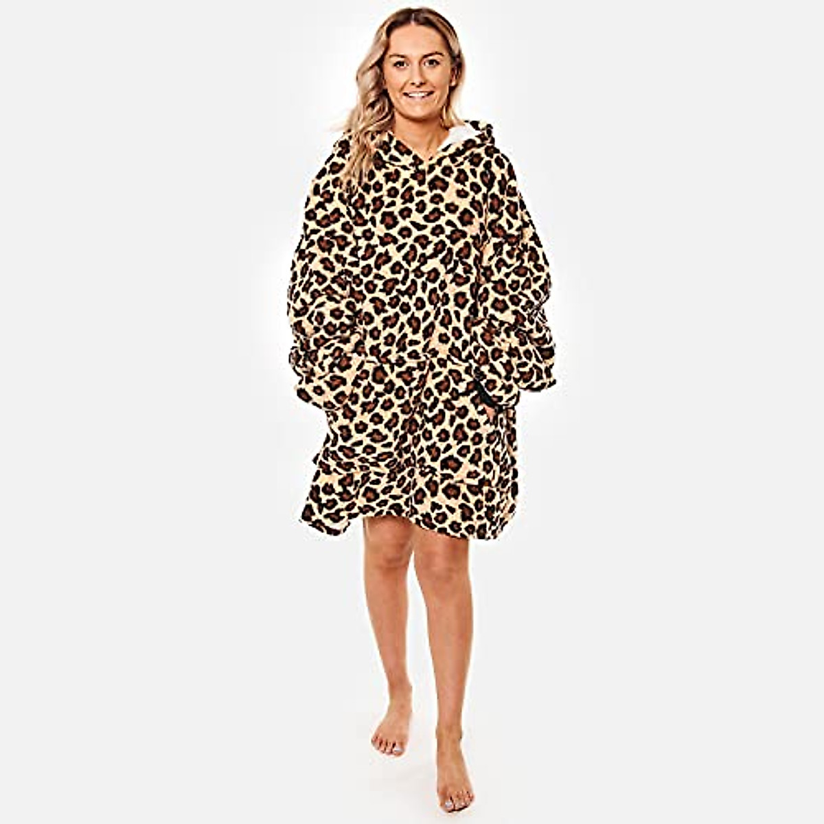 Dreamscene Leopard Print Oversized Hoodie Blanket Wearable Sherpa Fleece Throw
