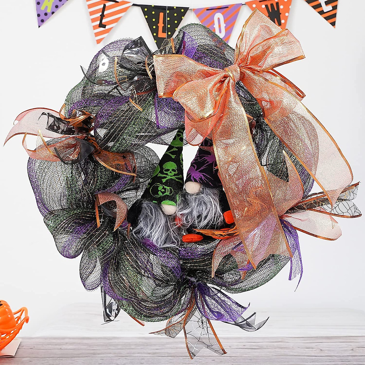 MEEDEE Halloween Ribbon - 6 Rolls, 36 Yards, Wired, Purple, Orange, Black, Skull Pattern