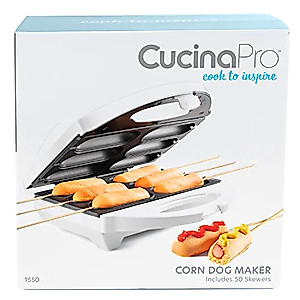 Corn Dog Maker - Perfect Hot Dogs on a Stick, Cheese Sticks, Cake Pops, and More - Includes 50 Skewers Plus Recipes, Easy to Use Electric Nonstick Baker, Great for BBQs, Makes 6 Mini Corn Dogs at Once