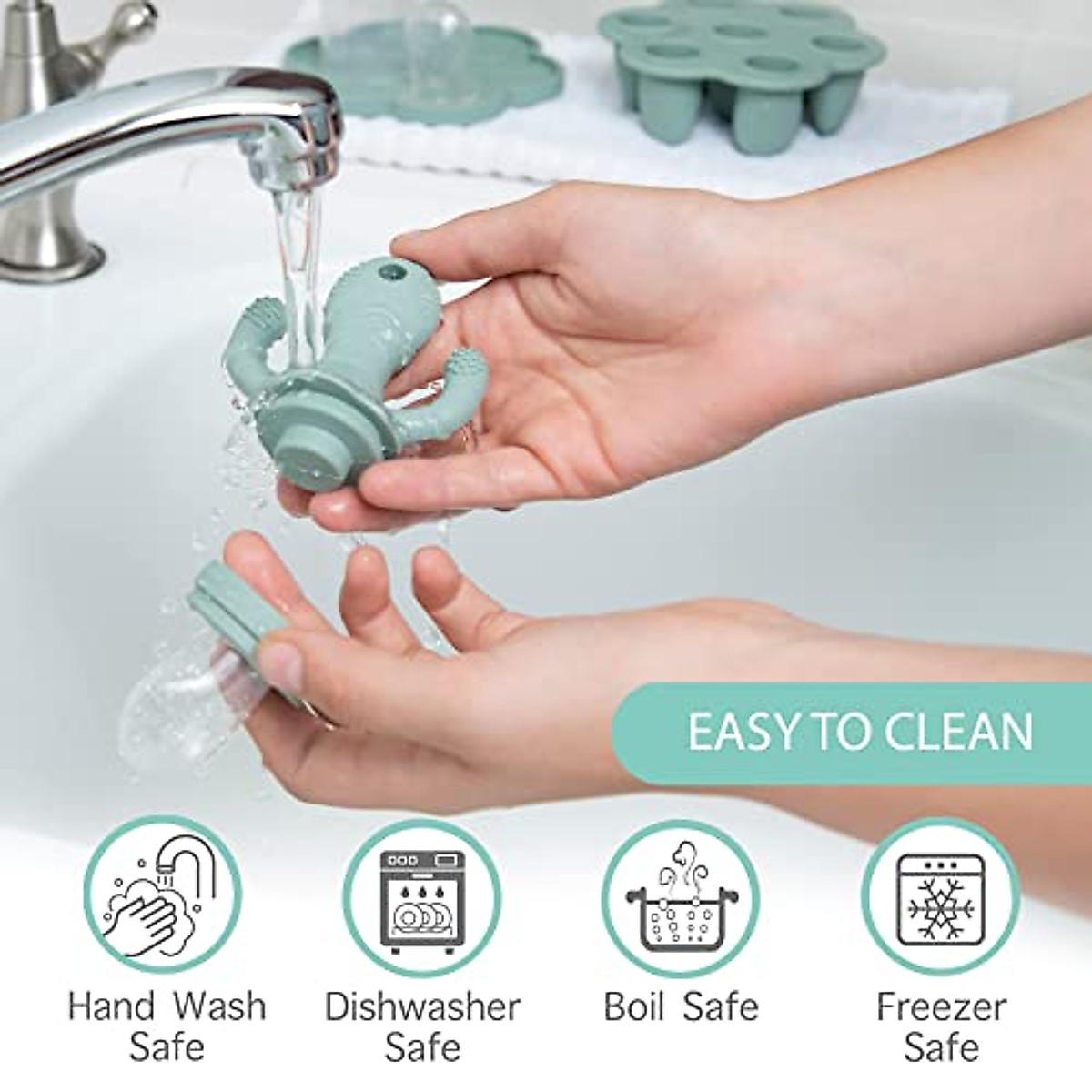 Little Twig Baby Fruit Feeder Pacifier Teether | Baby Food Freezer Tray with Lid | BPA Free Silicone Freezable Teether | Feeding Set for Breast Milk Ice Cubes, Baby Food, Vegetable Fruit Purees