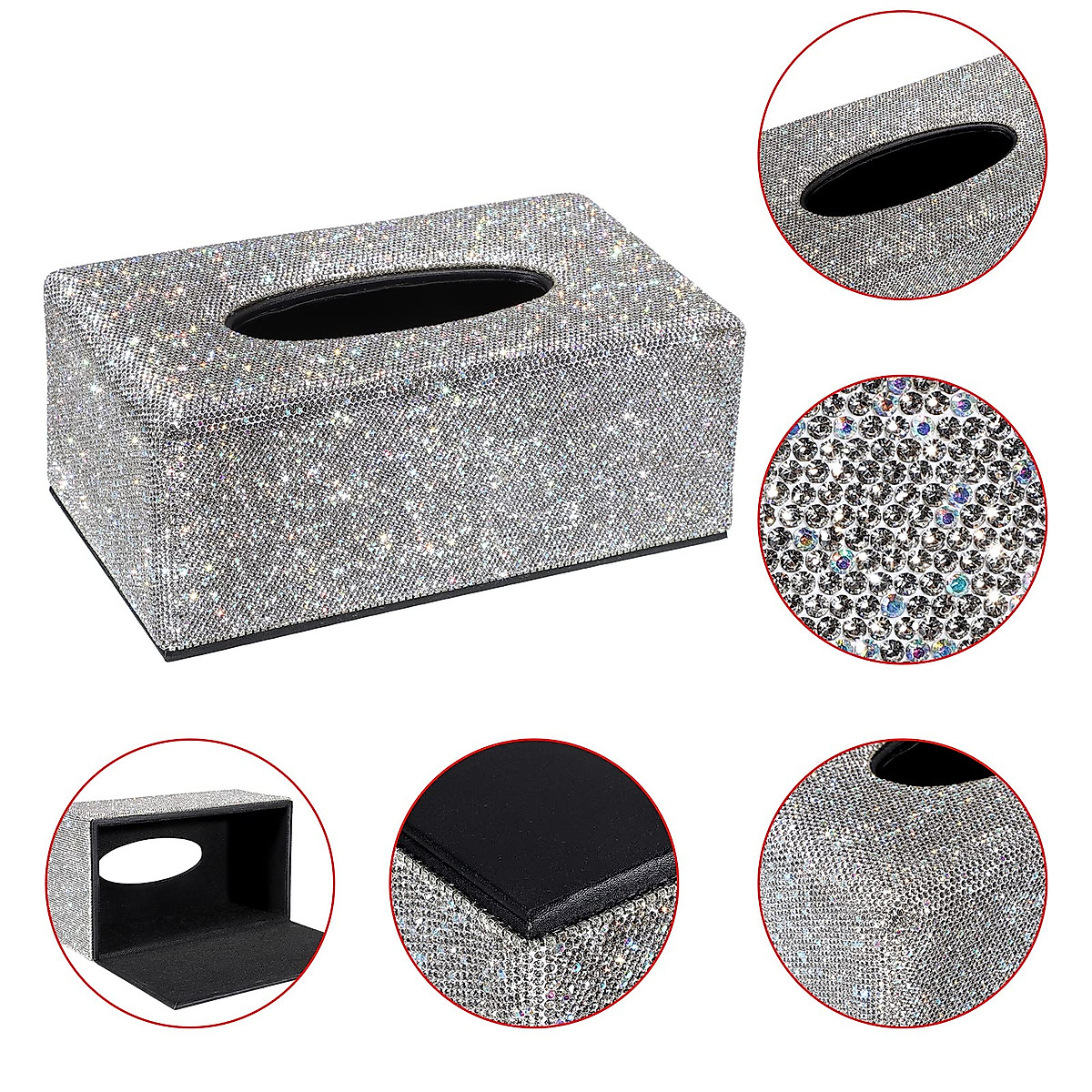 Sumnacon Tissue Box Cover Bling Tissue Box for Bathroom Sparkling Rectangular Tissue Box Holder with Magnetic Gorgeous Tissue Holder for Table Countertop Decorative Tissue Cover for Home Office Car