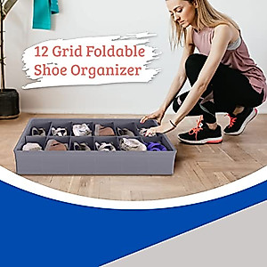 Clothing Organizer for Wardrobe Set of 3 with Handles - Foldable 7 Grid Jean holder, 12 Grid Shoe holder, 24 Grid Underwear/Sock Organizer - Space Saving Organizers for Closet and Drawer Storage