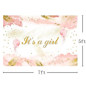 MEHOFOND 7x5ft Blush Pink Watercolor Baby Shower Backdrop for Girls Oh Baby Pink Watercolor Clouds Gold Glitter Baby Shower Photography Background It's A Girl Party Banner Photoshoot Props